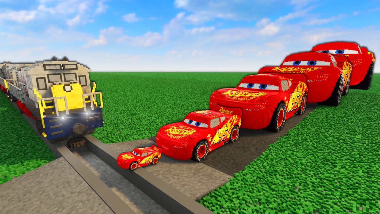 Big & Small Lightning McQueen vs Train and Rails in Teardown - YouTube