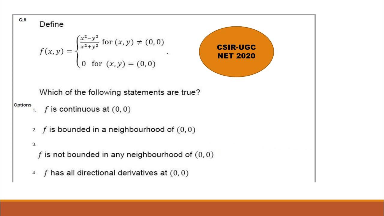 Multivariate Calculus (Continuity & differentiability ) | CSIR-UGC NET 2020 problems. - YouTube