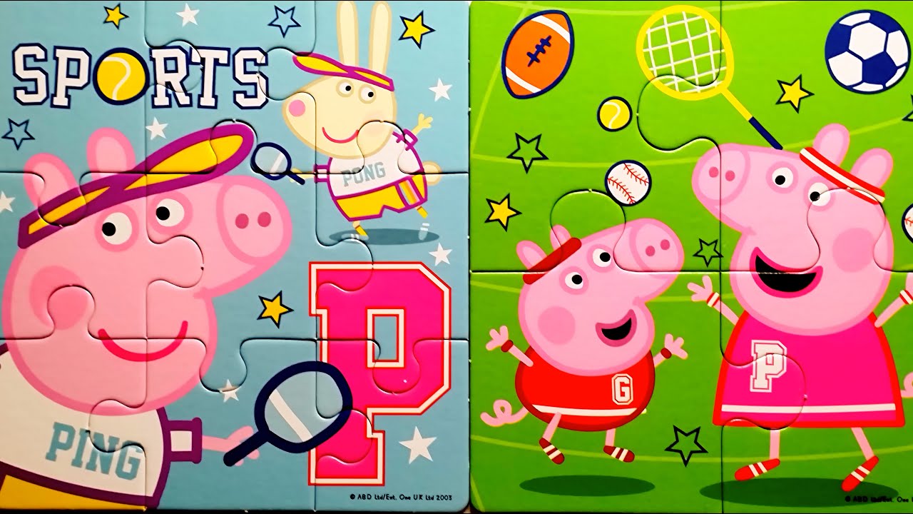 Peppa pig in sports, tennis and football.| Let's assemble a puzzle for ...