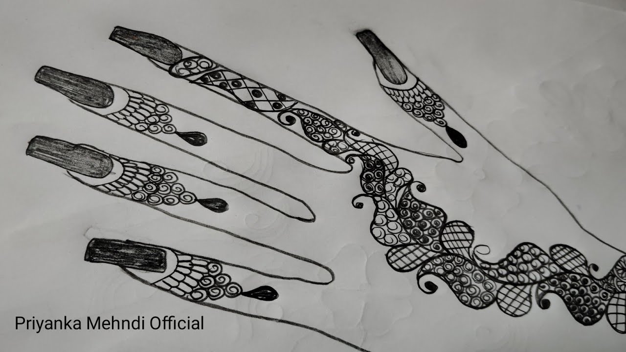 Beautiful Pencil Shading Mehndi Design | Shaded Mehndi Design Back Hand ...