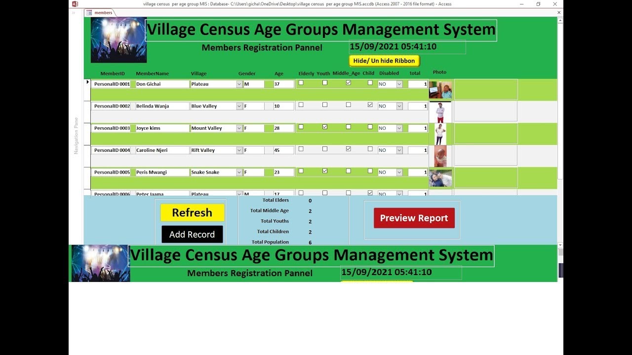 Microsoft Access VBA Project Village Census Per Age group Management ...