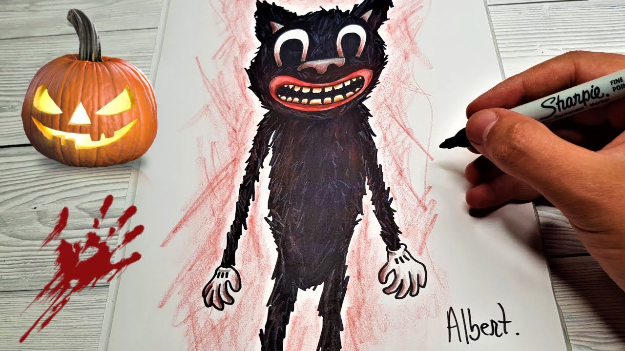 HOW to DRAW 🎃 SCARY HALLOWEEN💀 CARTOON CAT | CreepyPasta Drawing Art ...