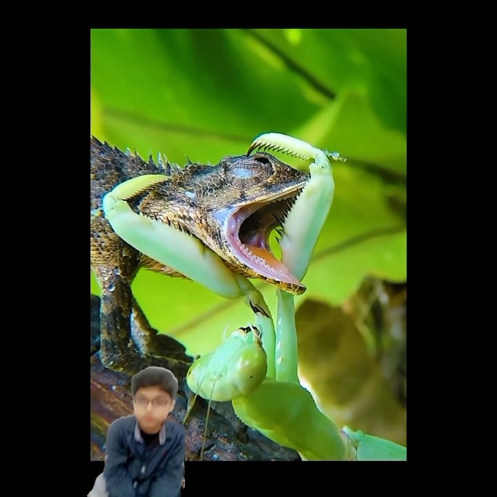 Praying Mantis attacks and eats Lizard 🦎😱#reaction #ytshort #viral # ...