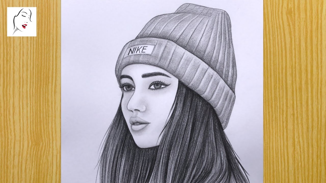 How to draw a girl wearing Winter Cap for beginners | Portrait drawing ...