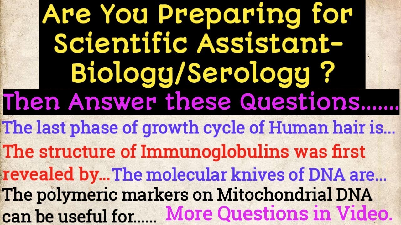 Scientific Assistant-Biology/Serology Important Questions |Scientific ...