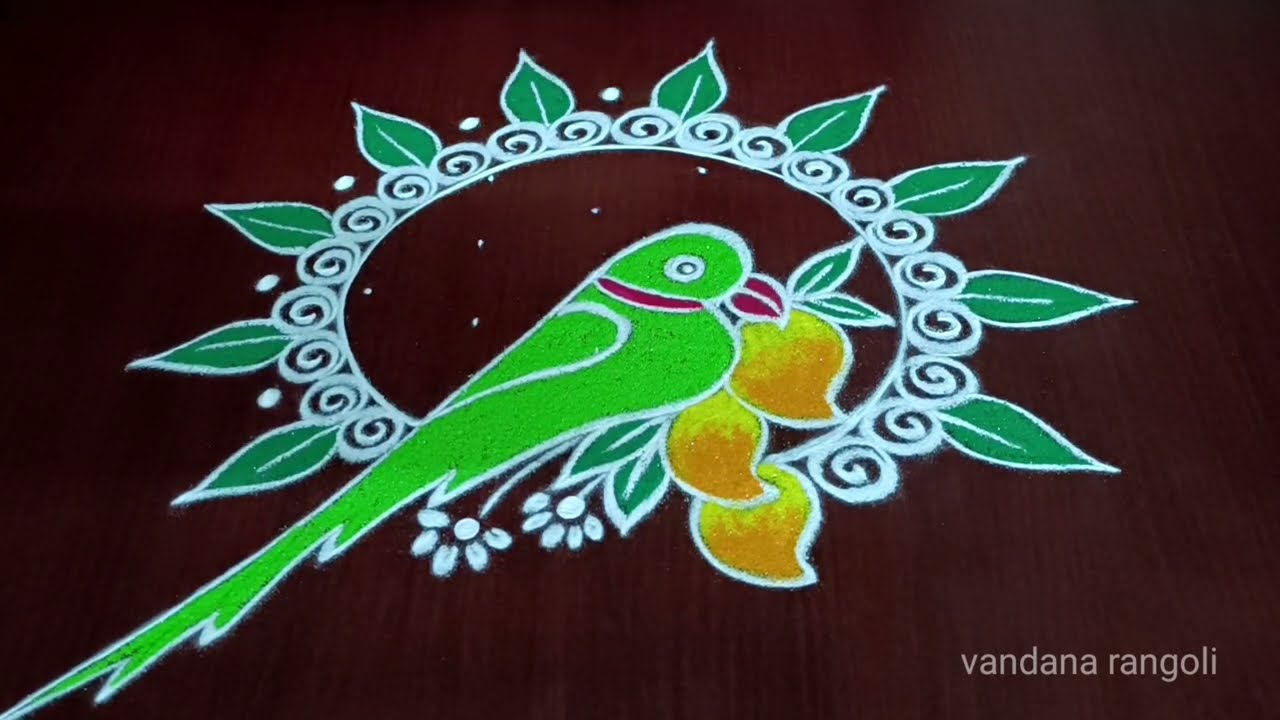 Ugadi rangoli 2023 | Ugadi muggulu 5*3 dots | Ugadi special parrot ...