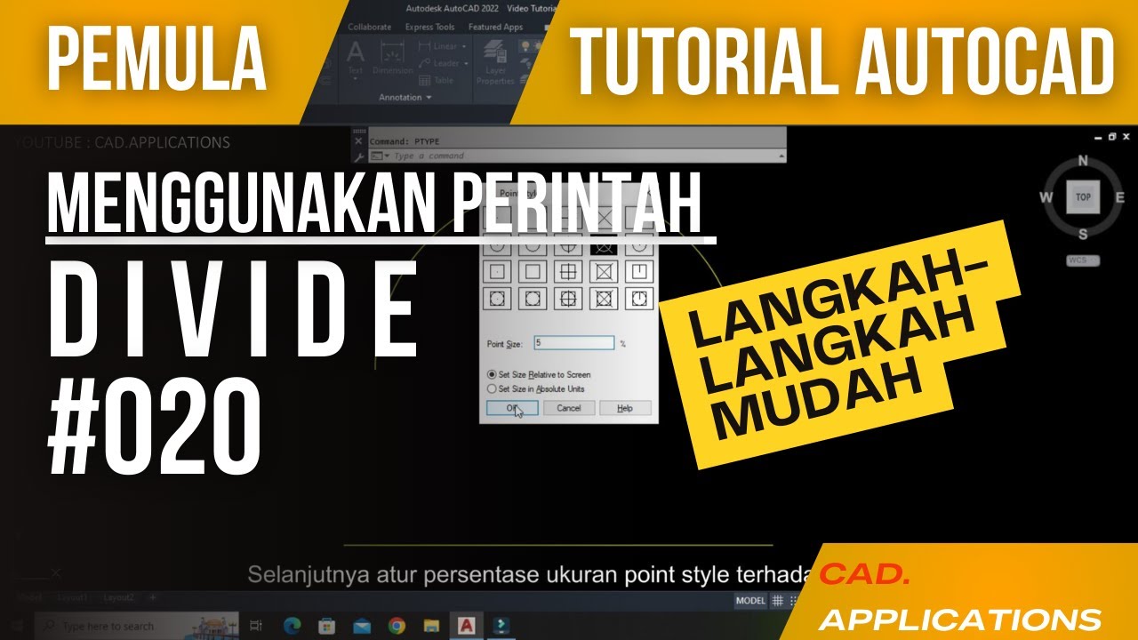 Autocad tutorial ~ cara menggunakan perintah divide untuk membagi garis - YouTube