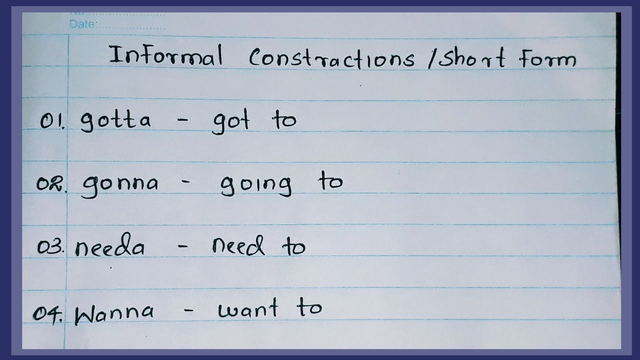 Informal Contractions| short Form| Spoken English| Nifty's English ...