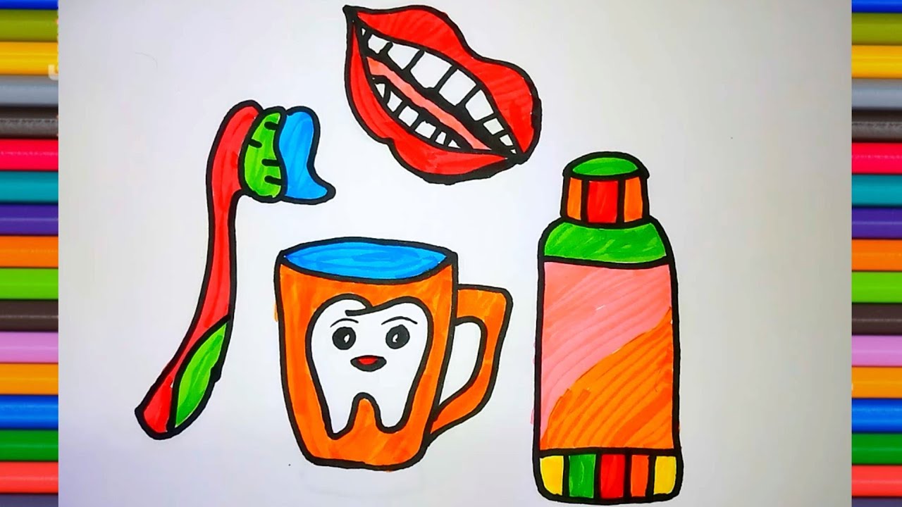 How To Draw A Toothpaste and Toothbrush colouring, painting for ...