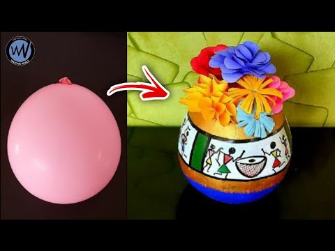 How to make balloon pot very easy at home/decorative flower vase with ...