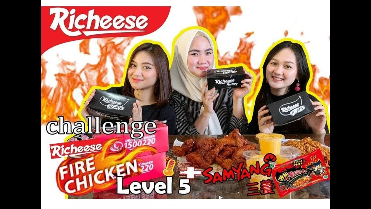 Richeese Fire Chicken LEVEL 5 + Samyang Merah Challenge IDB2L - YouTube