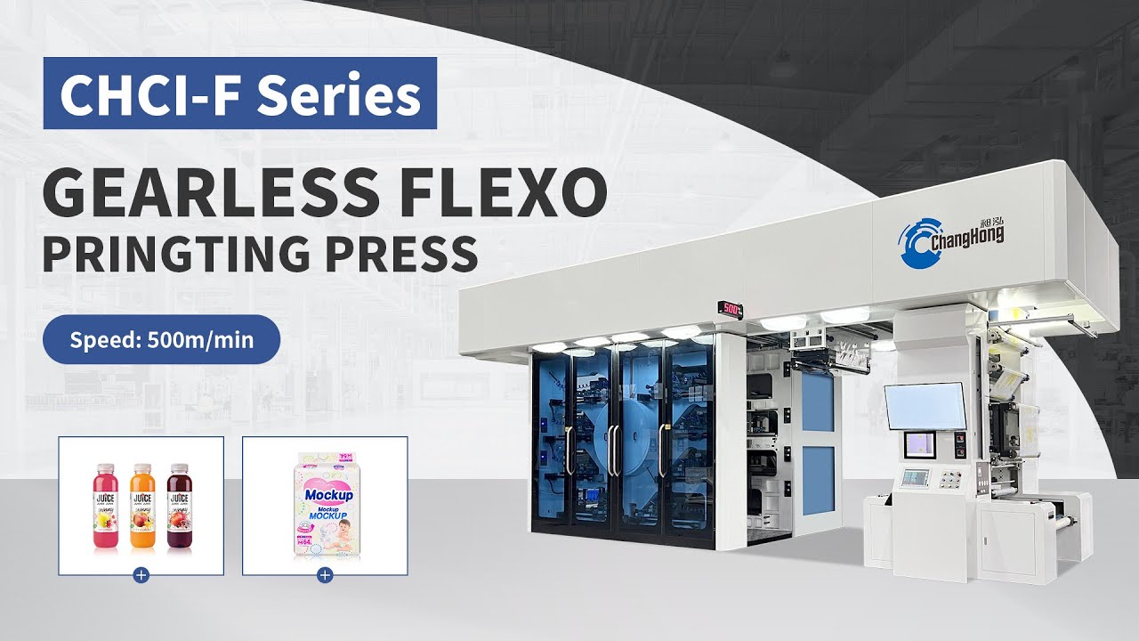 8 Colour Gearless sleeves type flexo printing machine for plastic - YouTube