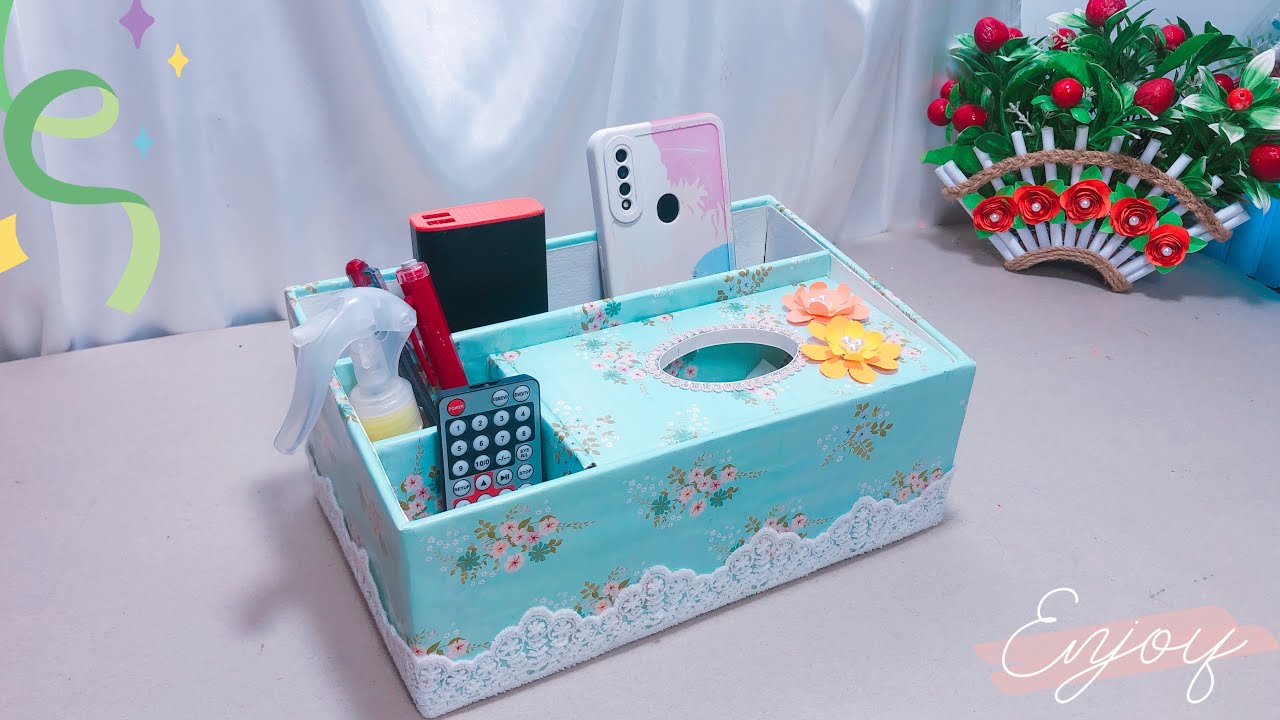 DIY Organizer from cardboard box/ Making tissue paper/ Recycle ...