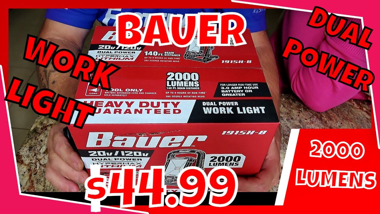 Bauer 2000 Lumen Dual Power Work Light Full Review - YouTube