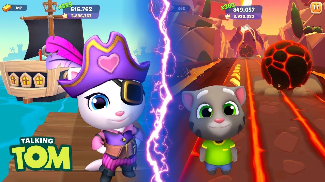 Talking Tom Gold Run 2 level 363 - Lightning Tom vs Pirate Angela vs ...