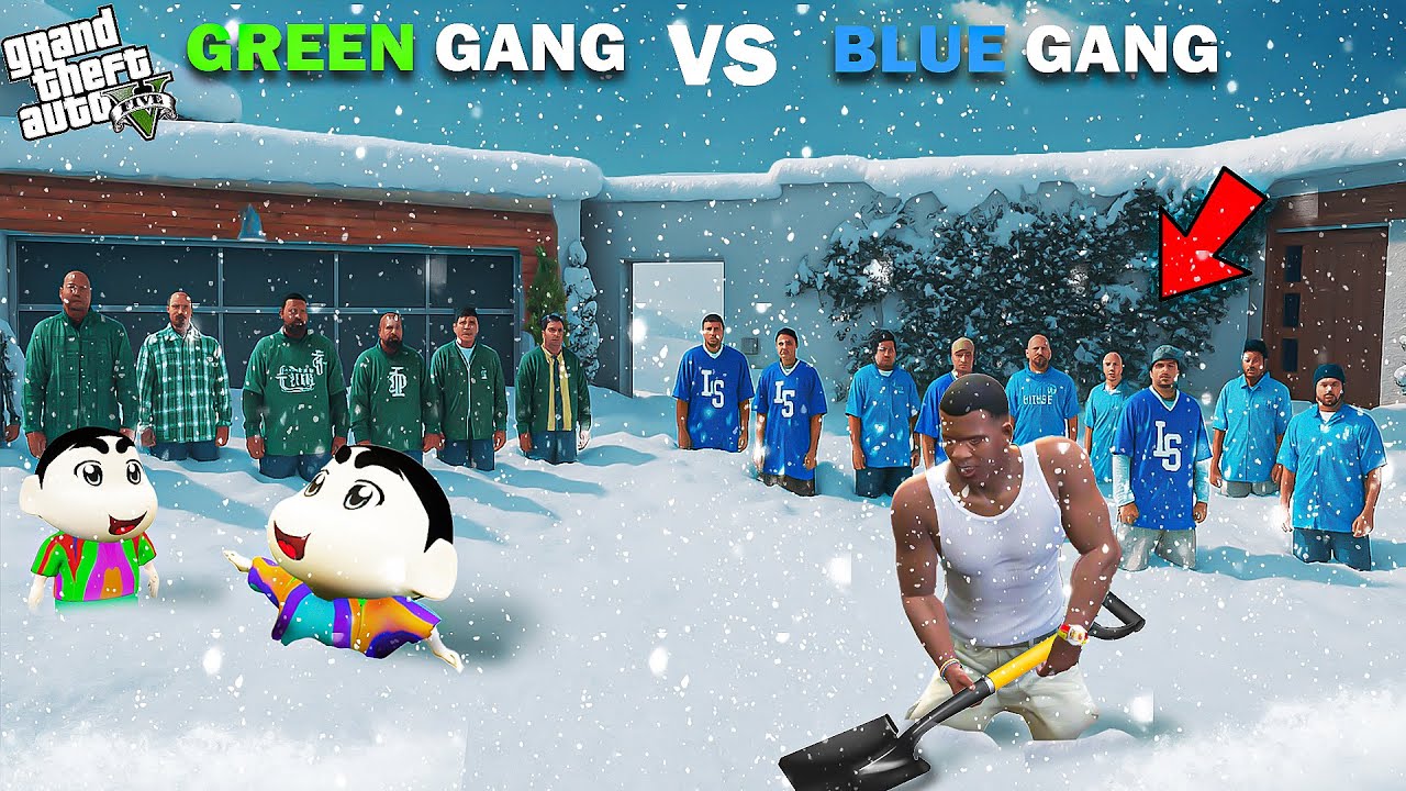 Franklin Blue Gang Vs Shinchan Green Gang In Snow Storm Challenge In ...