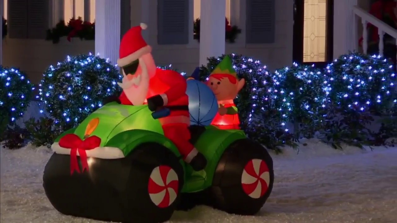 Airblown Inflatable Animated Santa on 4 Wheeler - YouTube