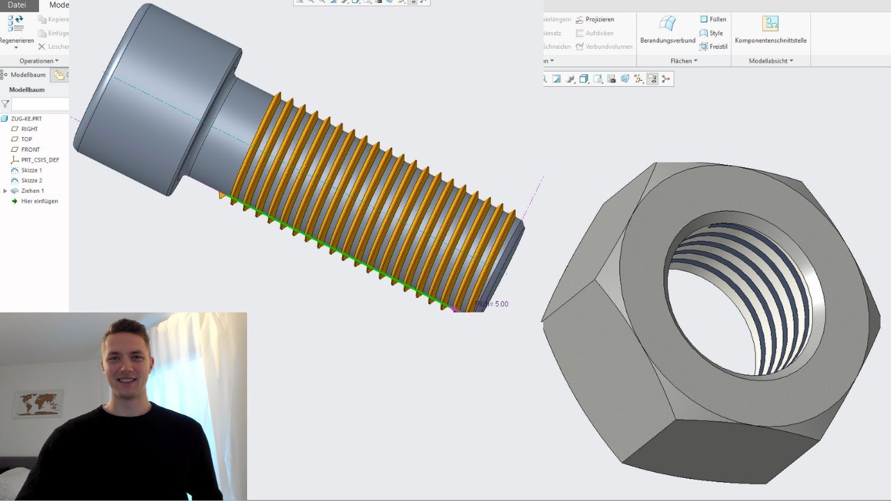PTC Creo Tutorial für Anfänger - Creo Gewinde (Screw and Nut thread ...