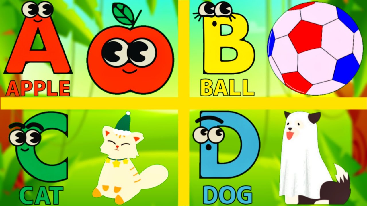 ABCDEFGHIJKLMNOPQRSTUVWXYZ | A🍎,B⚽,C🐈,D🐕 Rhymes | Phonics | CHOCO TV ...