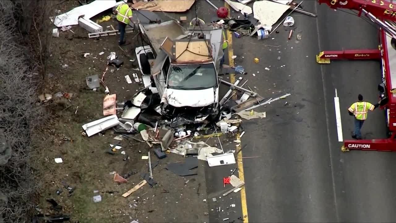 Box truck crashes, scatters debris across Mass. highway - YouTube