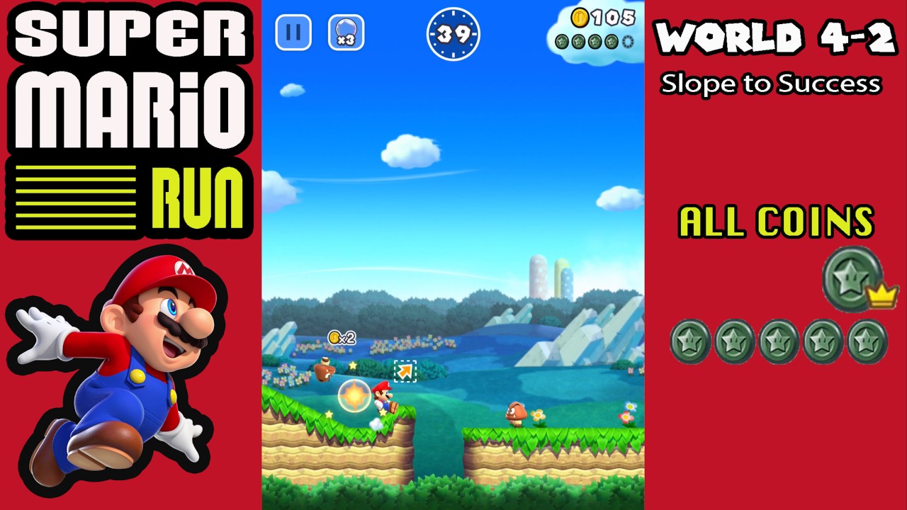 Super Mario Run: world 4-2 Slope to Success (Level 3 All Icon) - YouTube