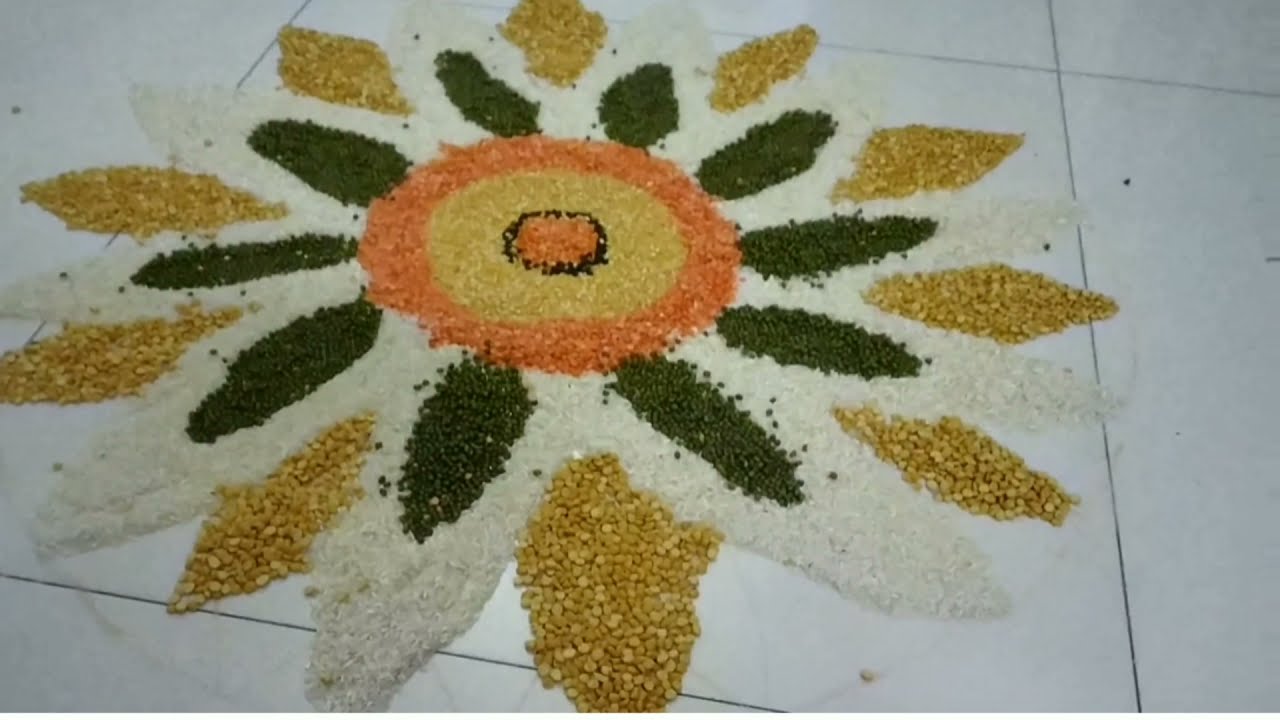Special Rangoli || Rangoli with grains and pulses || The Art Smith ...