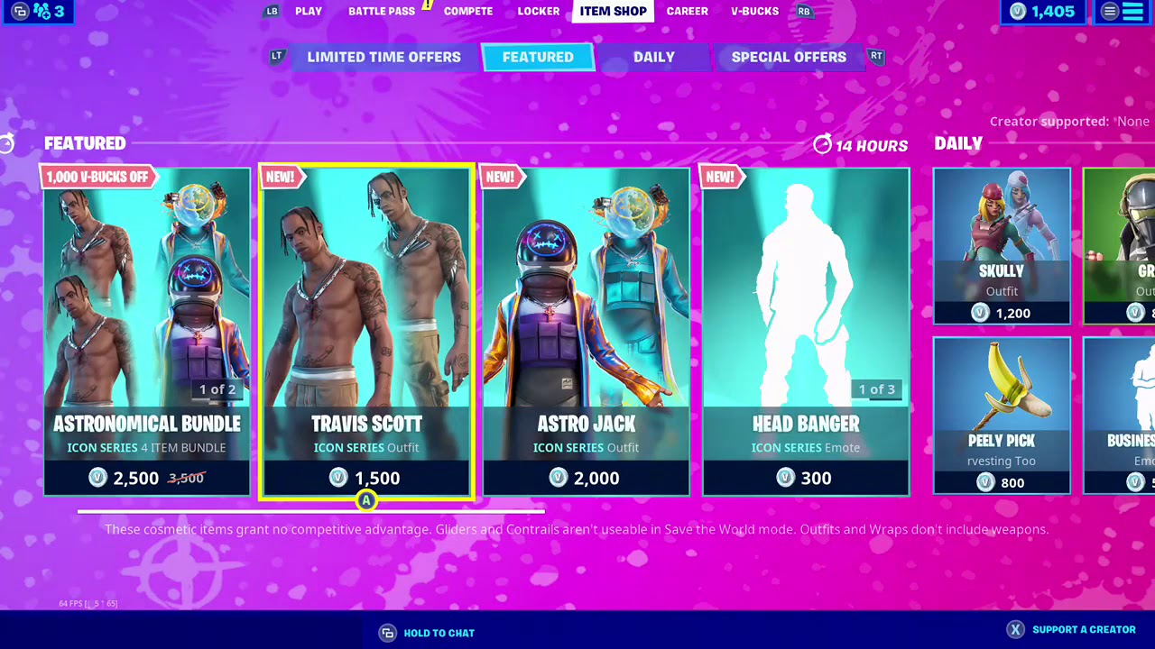 Travis scott skin and head banger emote! (Fortnite item shop April 22 ...