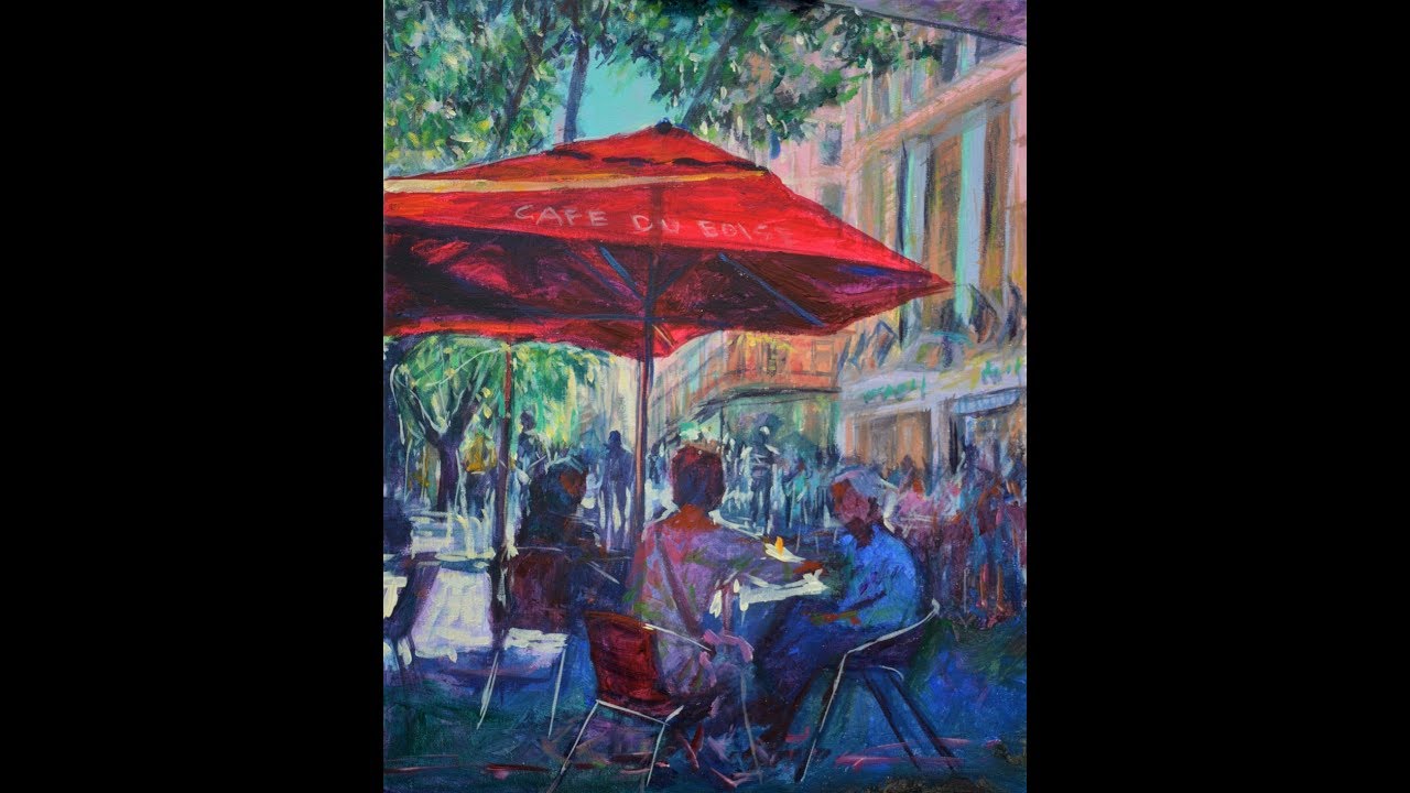 Cafe du Bois - Small cafe scene using acrylics - YouTube