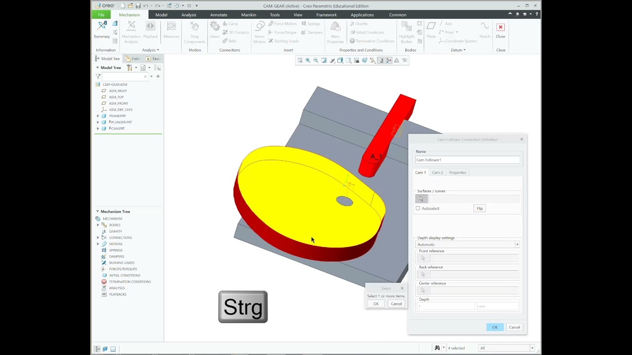 Simulation of a cam gear with creo mechanismen - YouTube