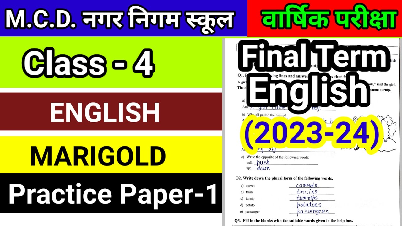 MCD Final Term Class 4 English Practice Paper-1, Annual Exam Class 4th ...