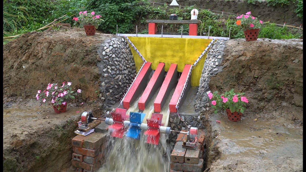 Build a mini hydroelectric dam with powerful turbines - YouTube
