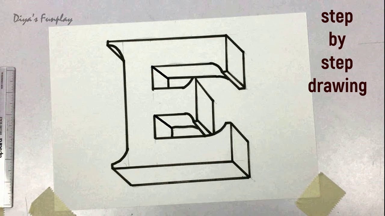 3d letter e drawing - 3d letter art drawing - alphabet drawing - how to ...