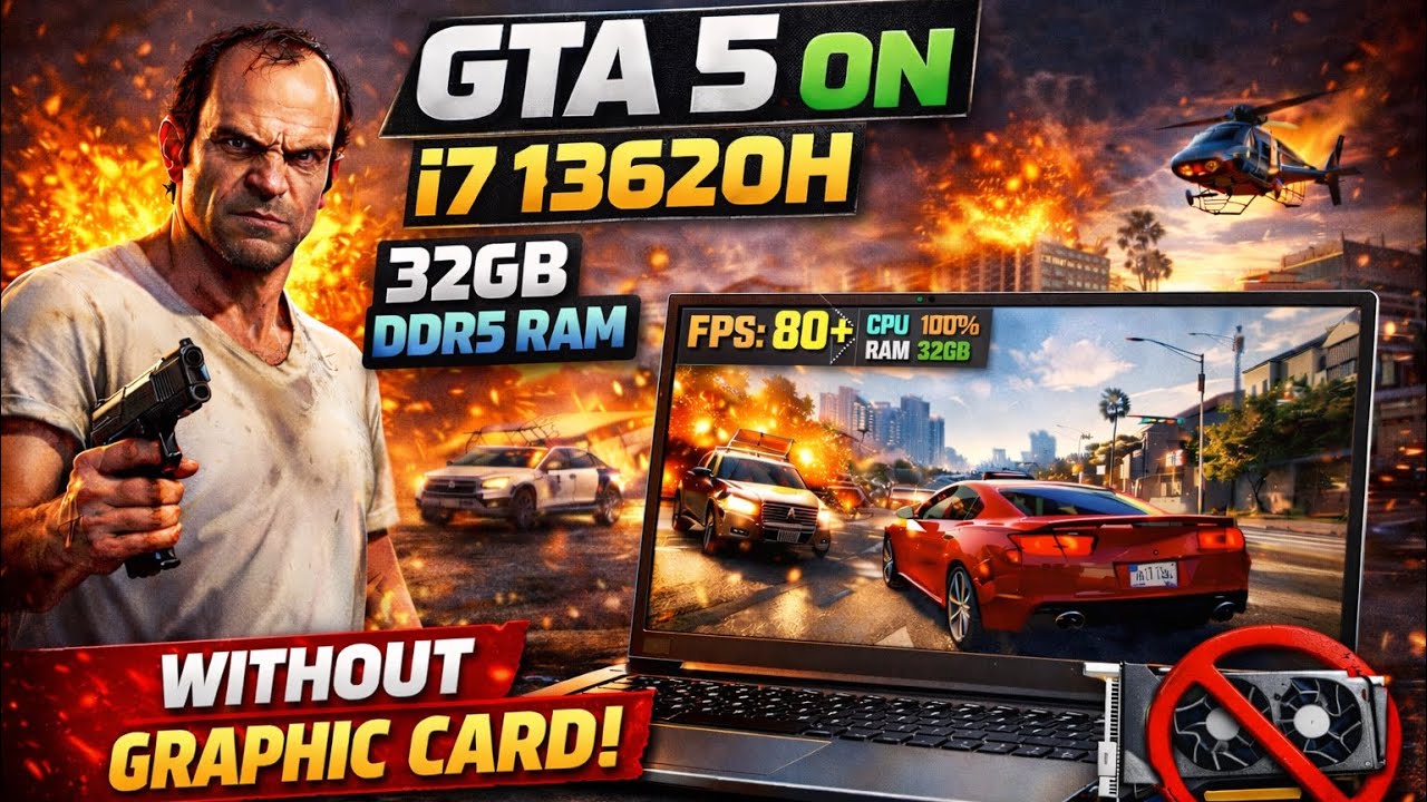 i7 13620H Without GPU || 32 GB DDR5 RAM || GTA 5 BENCHMARK TEST ...