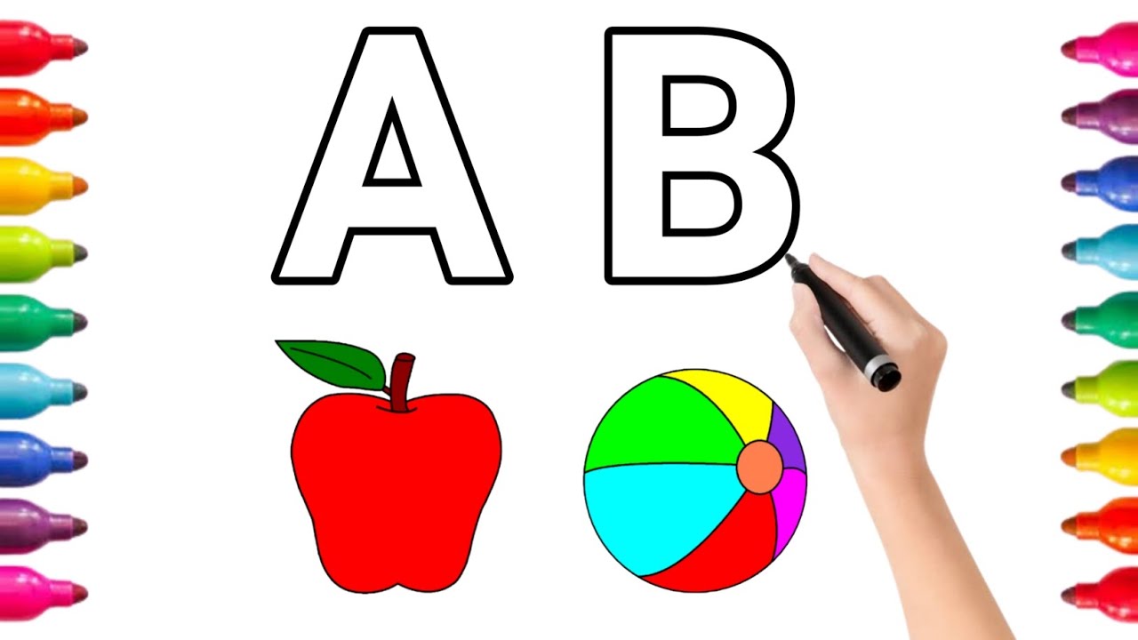A for Apple, B for Ball Drawing, Painting, Coloring for kids and ...