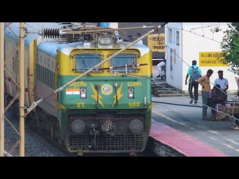 WAP4 22665 UNIQUE SILVER/YELLOW/GREEN PASSENGER ENGINE HAULS MYSORE ...