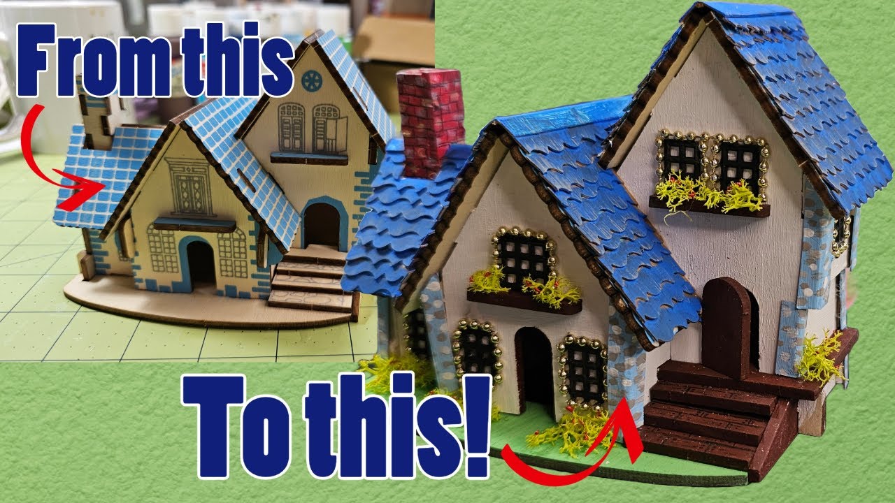 Upcycling a $7 puzzle into a cute miniature cottage house! #miniature # ...
