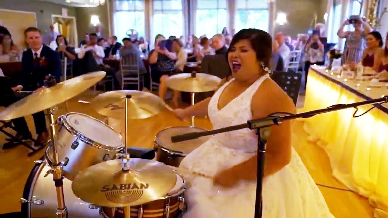 Bride Rocks Out With Awesome Drum Solo in Her Wedding Dress - YouTube