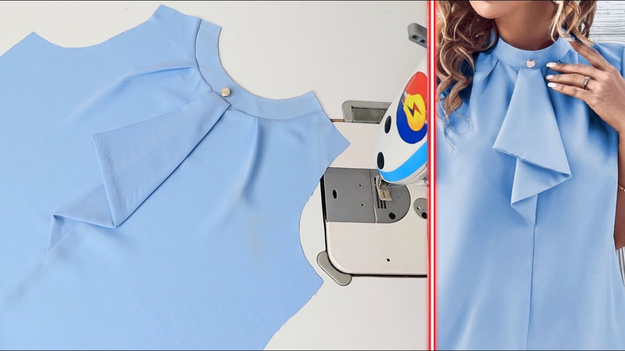Learn technique for sewing a woman collar with a ruffle and button for ...