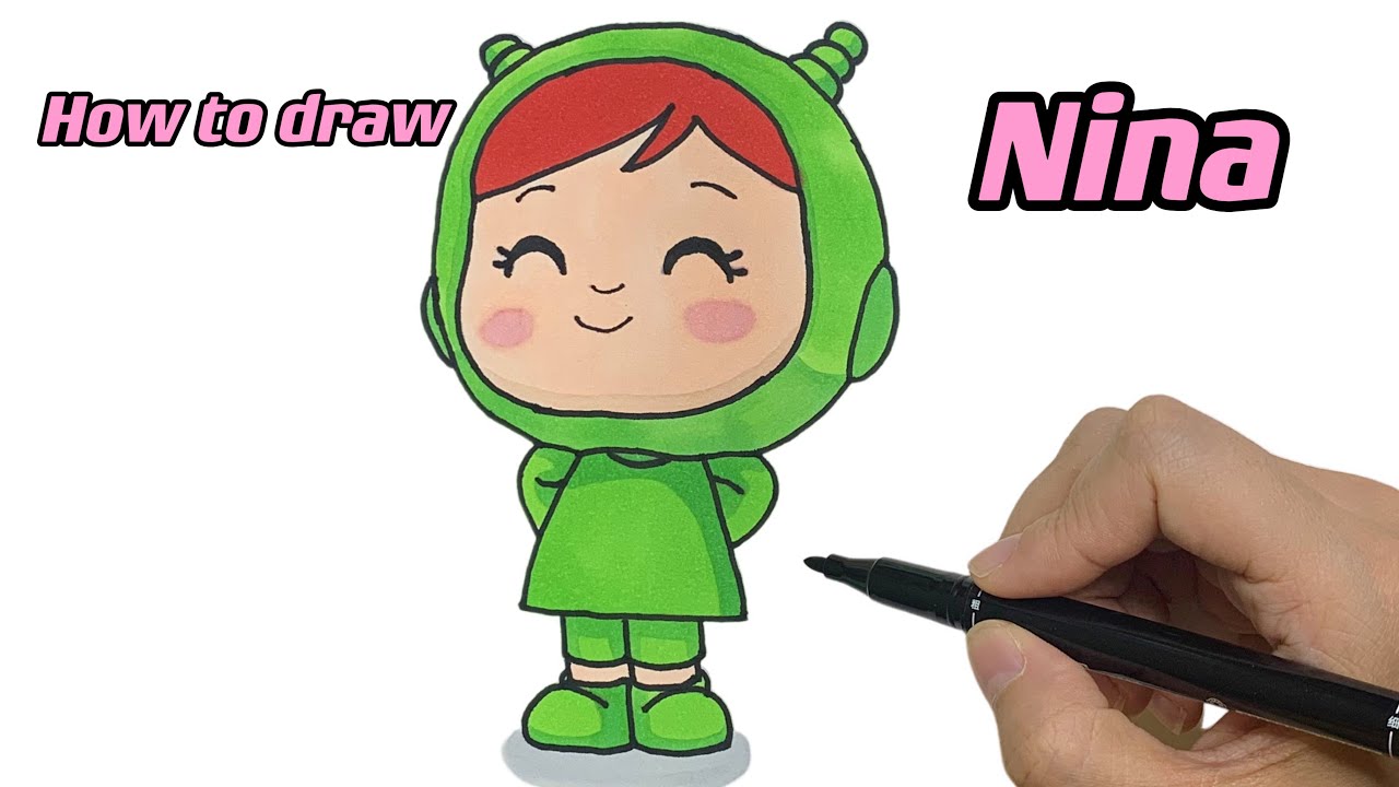 How to Draw Nina step by step with Colorful Markers | Pocoyo - Easy and ...