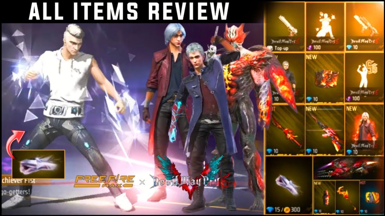 NEXT 👊FIST SKIN | FREEFIRE X DEVIL MAY CRY 5 ALL ITEMS VIDEO REVIEW ...