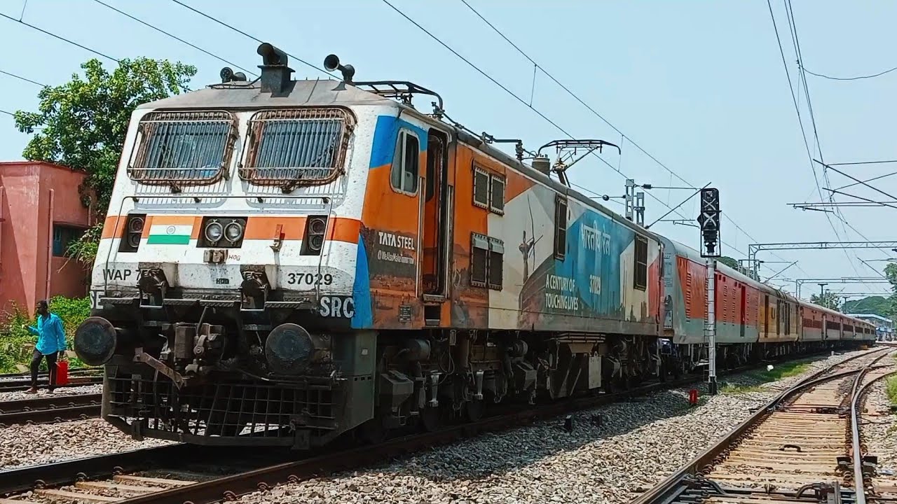 TATA Steel livery WAP7 - 37029 at helm of 12864 SMVT Bengaluru ~ Howrah ...