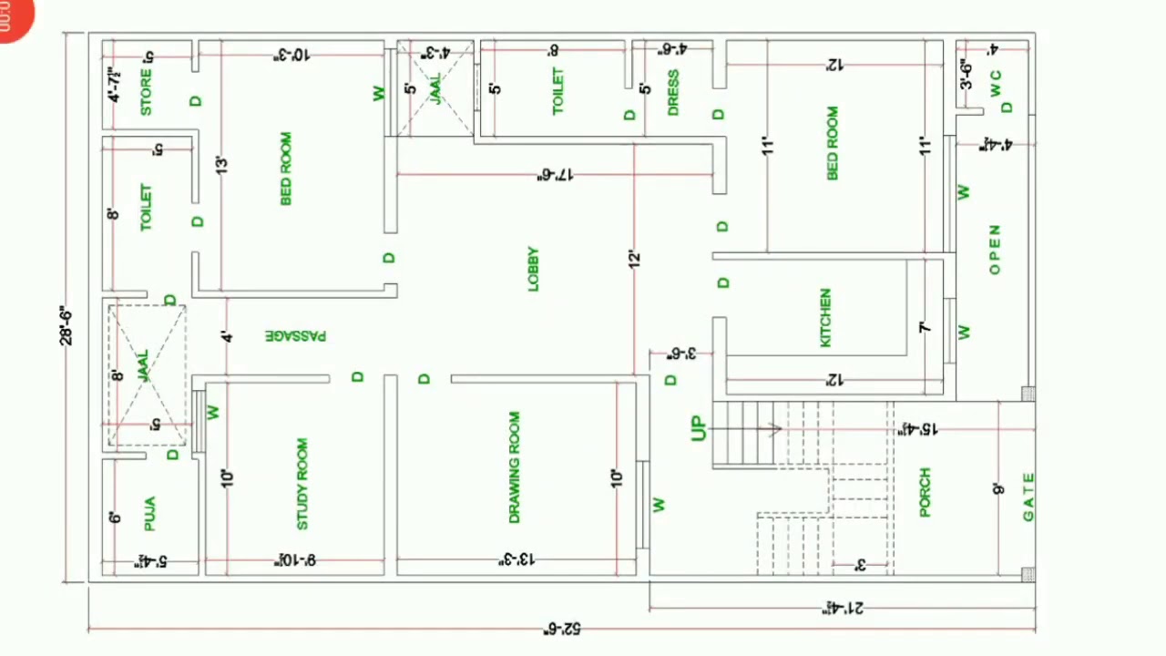28 x 52 house plan | 3 BHK SET | HAMI institute | ADBZ Architects - YouTube
