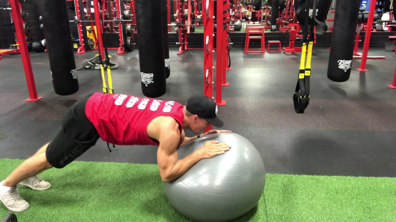 Tricep Push ups with swiss ball - YouTube
