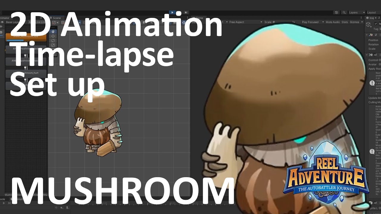 2D Animation Time-lapse | Mushroom Enemy Set up | Reel Adventure | Unity - YouTube