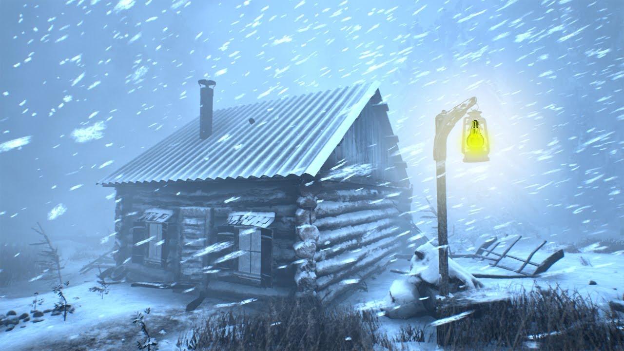 SNOWSTORM near lonely hut at Night. Blowing wind, Howling wind, Cold ...