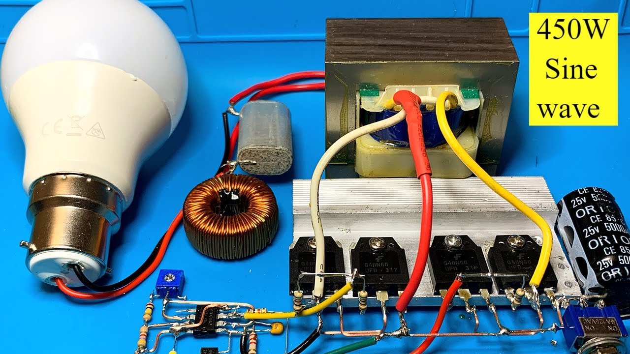 how to make simple inverter 450W , sine wave ,mosfet ,Red Pitaya - YouTube