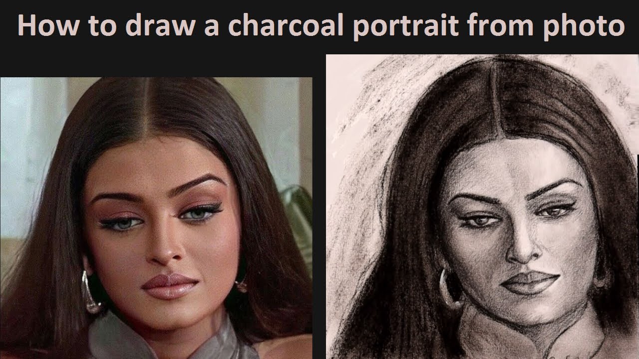 How to draw Aishwarya Rai | Aishwarya Rai portrait drawing | Charcoal ...