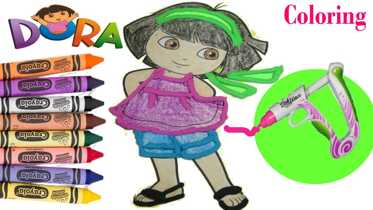 Dora the explorer coloring with crayola, play doh vinci(COLOREANDO a ...
