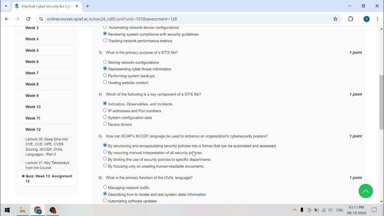 NPTEL Swayam Practical Cyber Security for Cyber Security Practitioners week 12 quiz solution ...