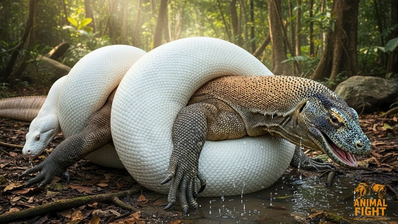 Komodo Dragon vs Giant Albino Python: Rare Predator Showdown for ...